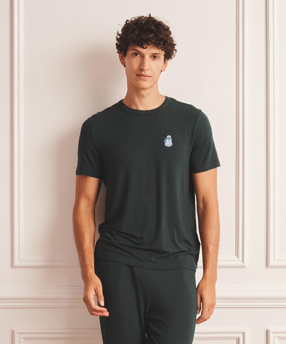 Embroidered Snowman Breathable Short Sleeve Sleep Tee – NAADAM