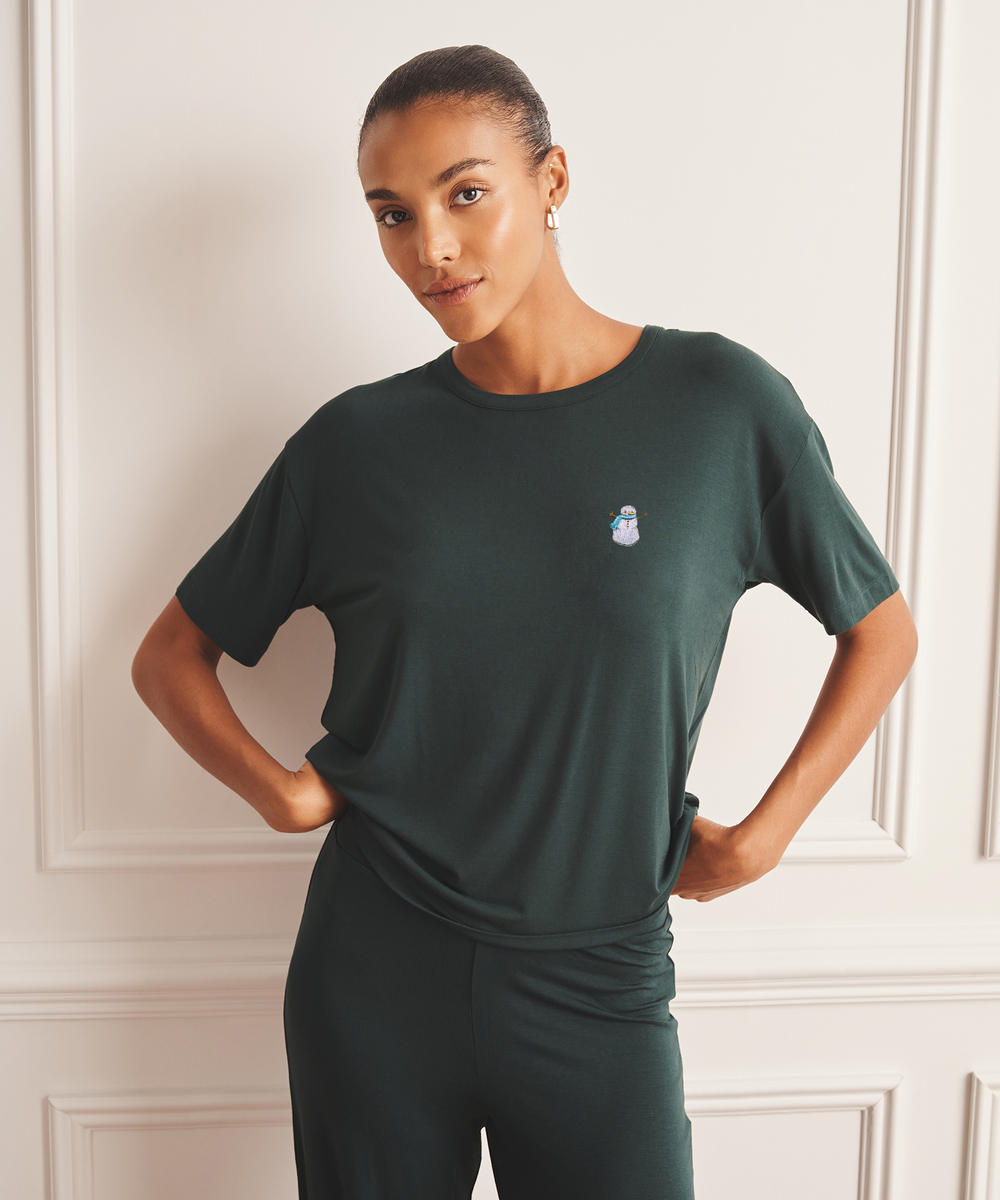 Embroidered Snowman Breathable Short Sleeve Sleep Top – NAADAM