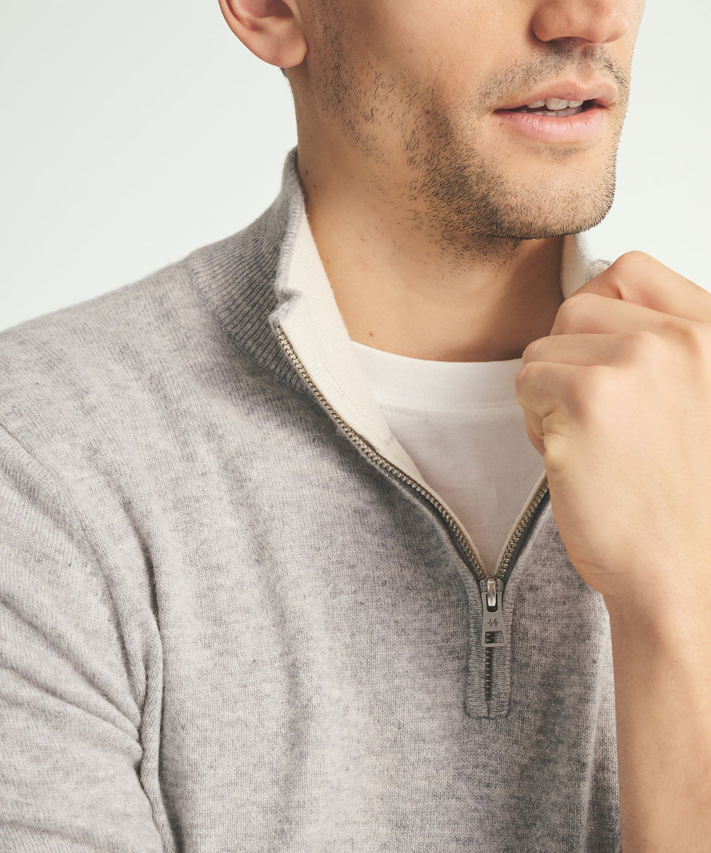 Signature Cashmere Color Blocked Quarter Zip – NAADAM